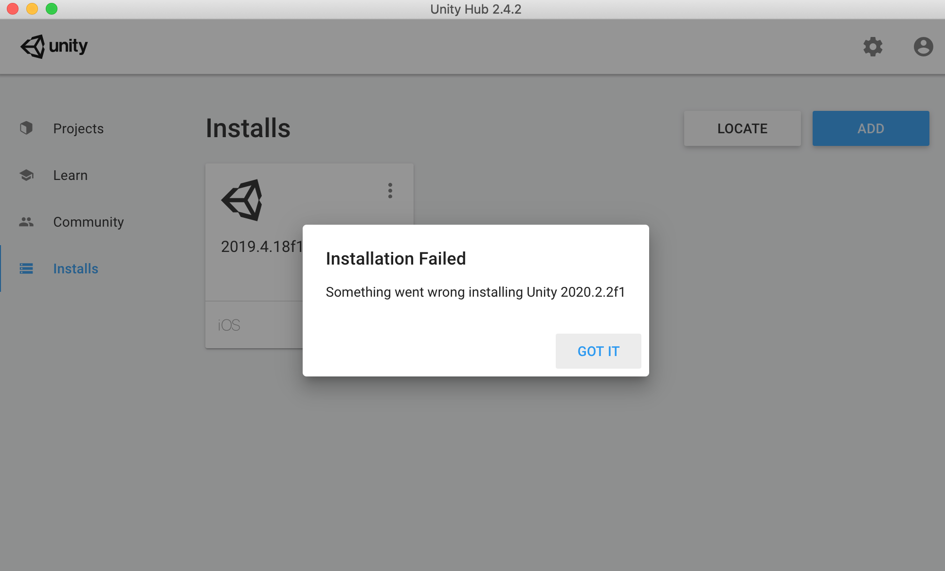 Unityのインストールに失敗(Installation Failed) – Little Engineer